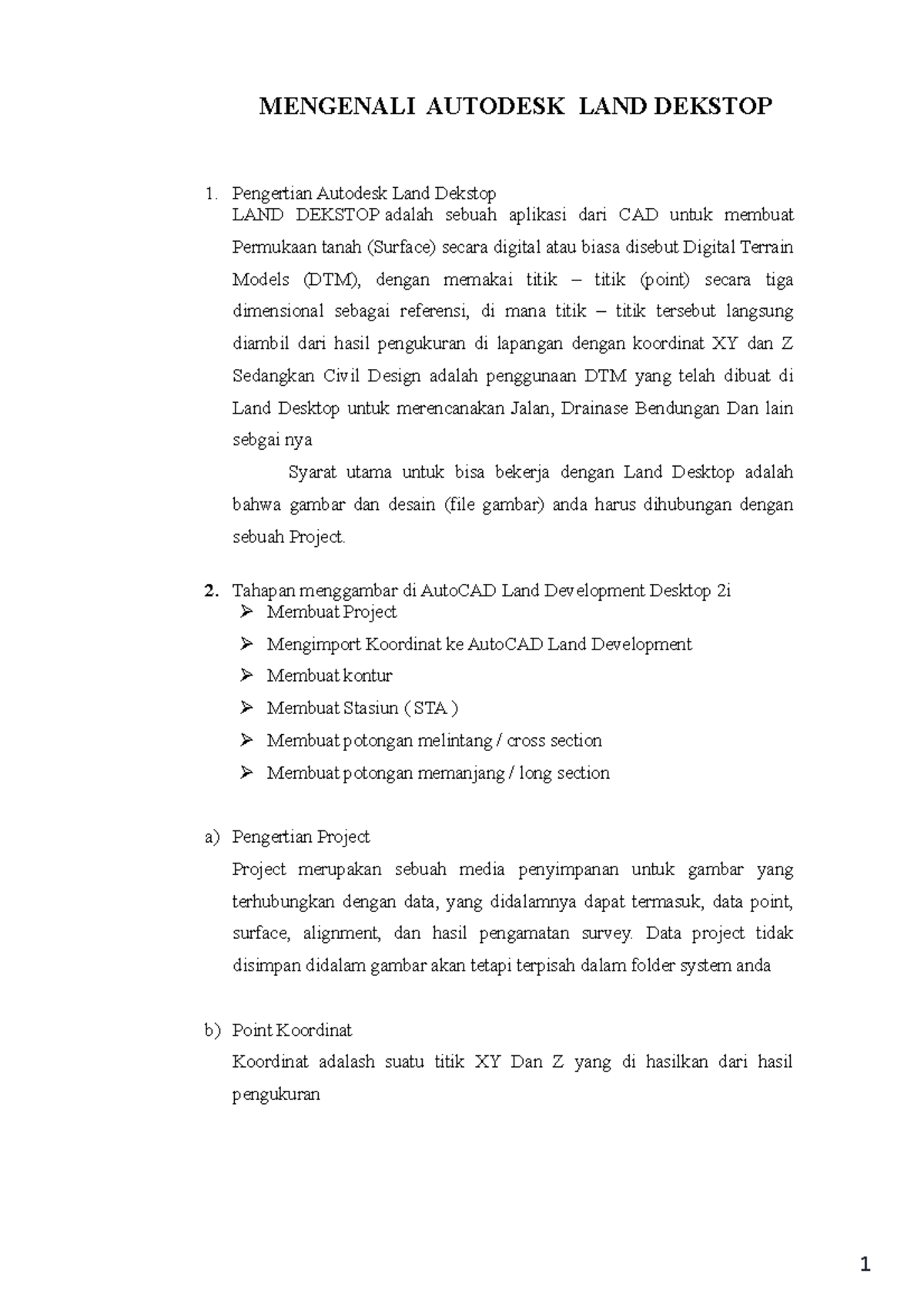 Materi Pelatihan: Software AutoCAD LAND Development untuk DTM - Studocu