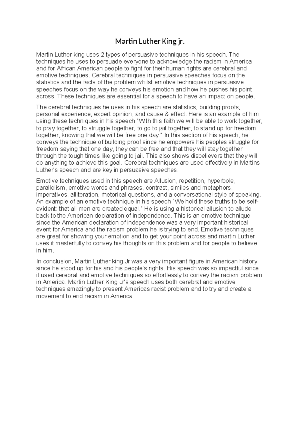 Martin Luther King Jr.: Persuasive Techniques in His Speech - Studocu