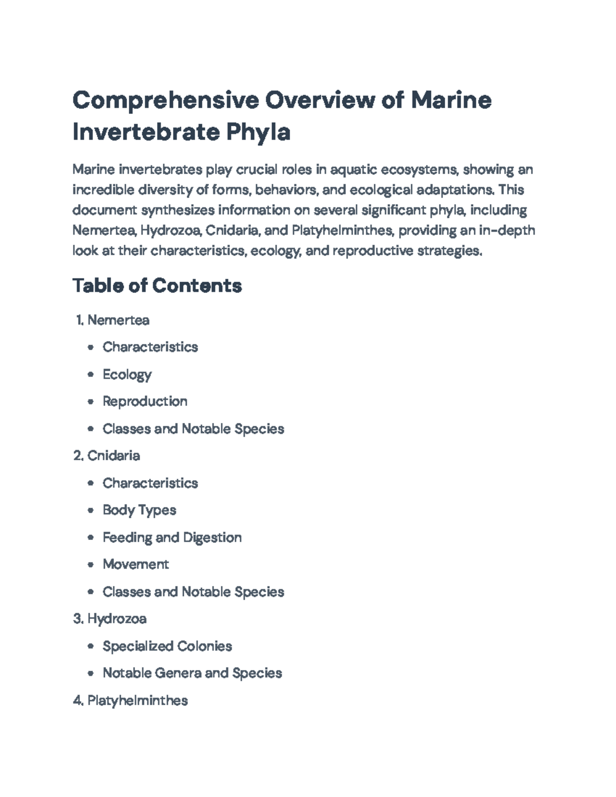 Comprehensive Overview of Marine Invertebrate Phyla for Biology 101 ...