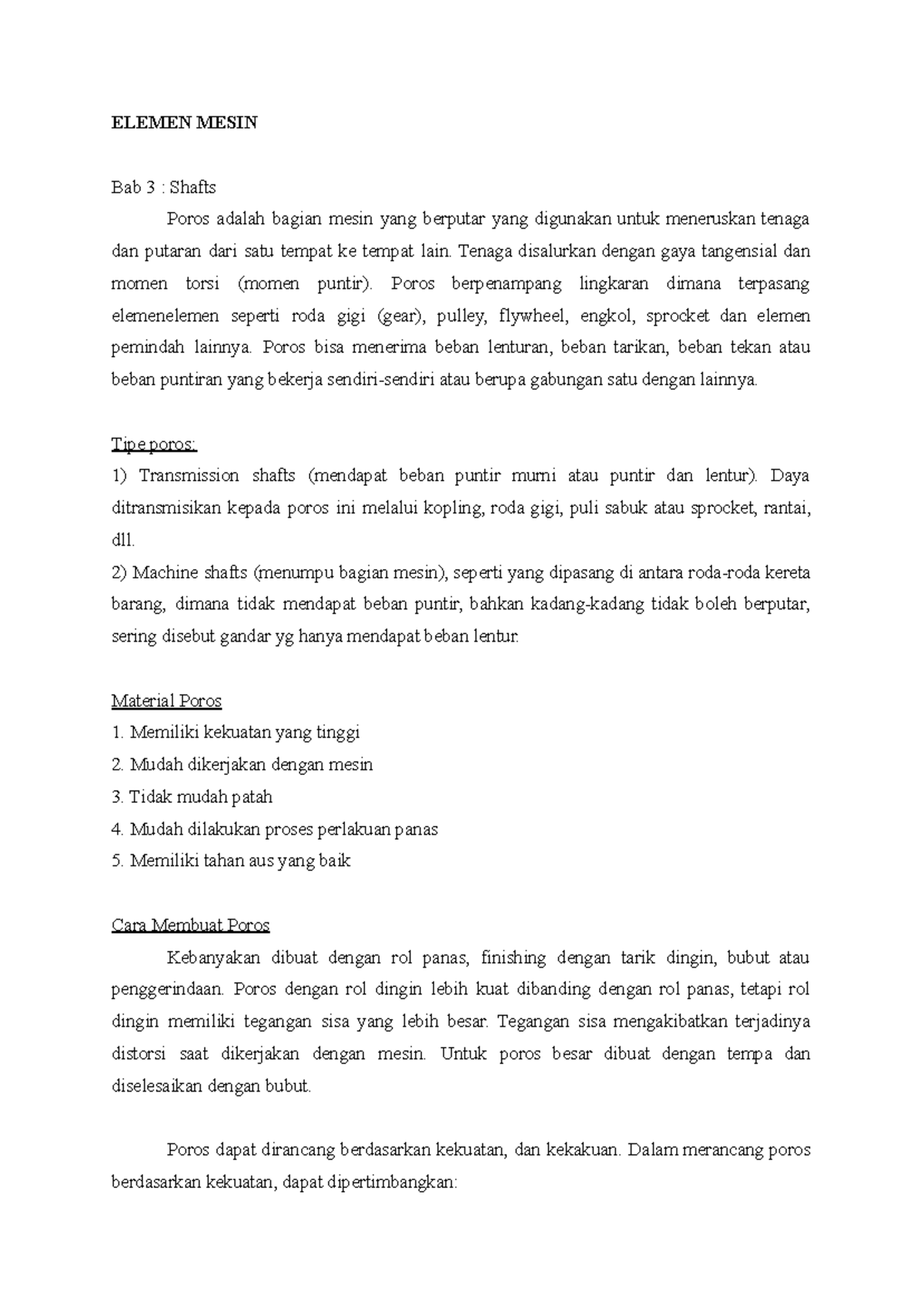 Elemen Mesin: Shaft dan Material Poros dalam Mesin - Studocu