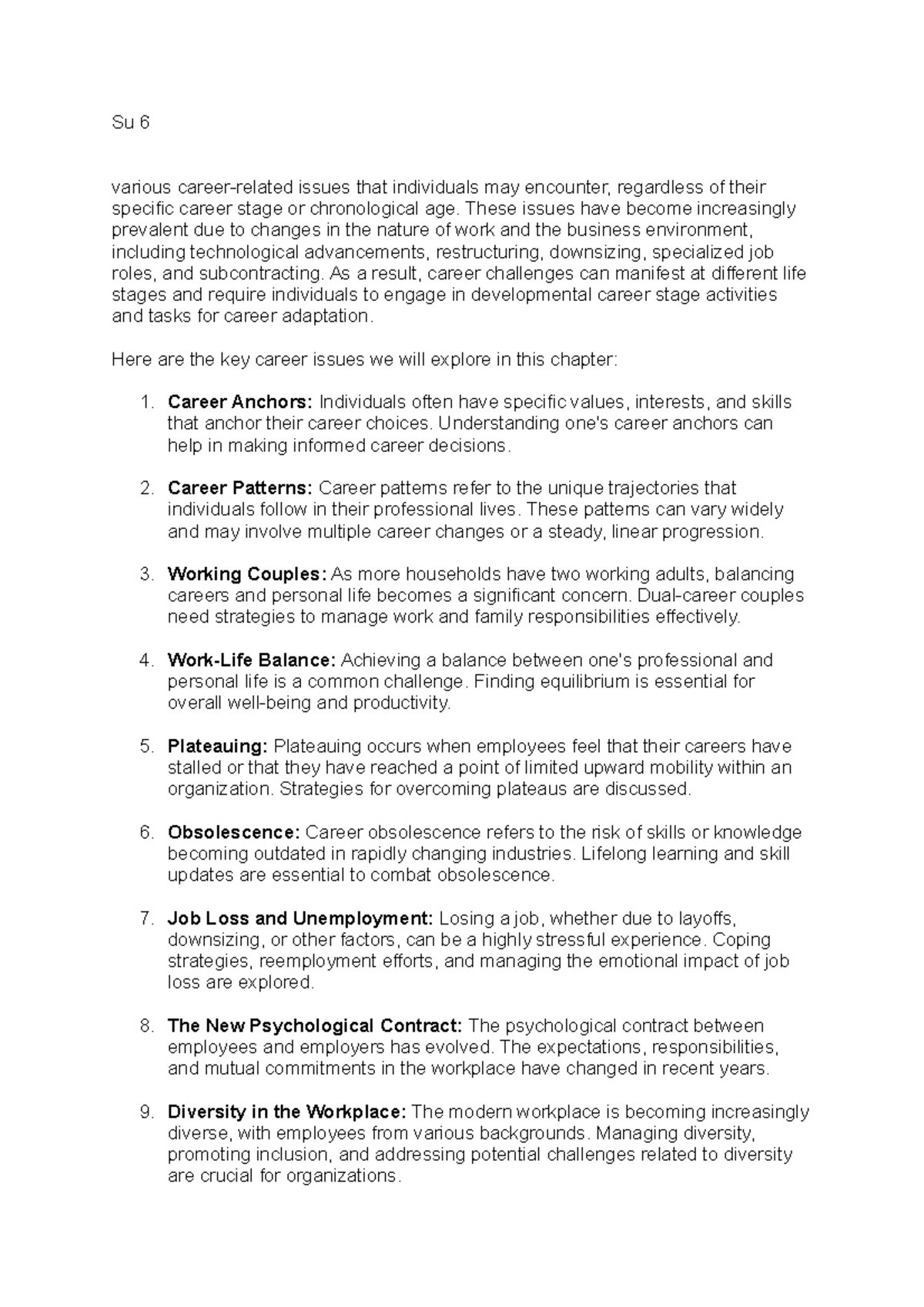 Su 6 - Career Issues and Anchors in Professional Development - Studocu