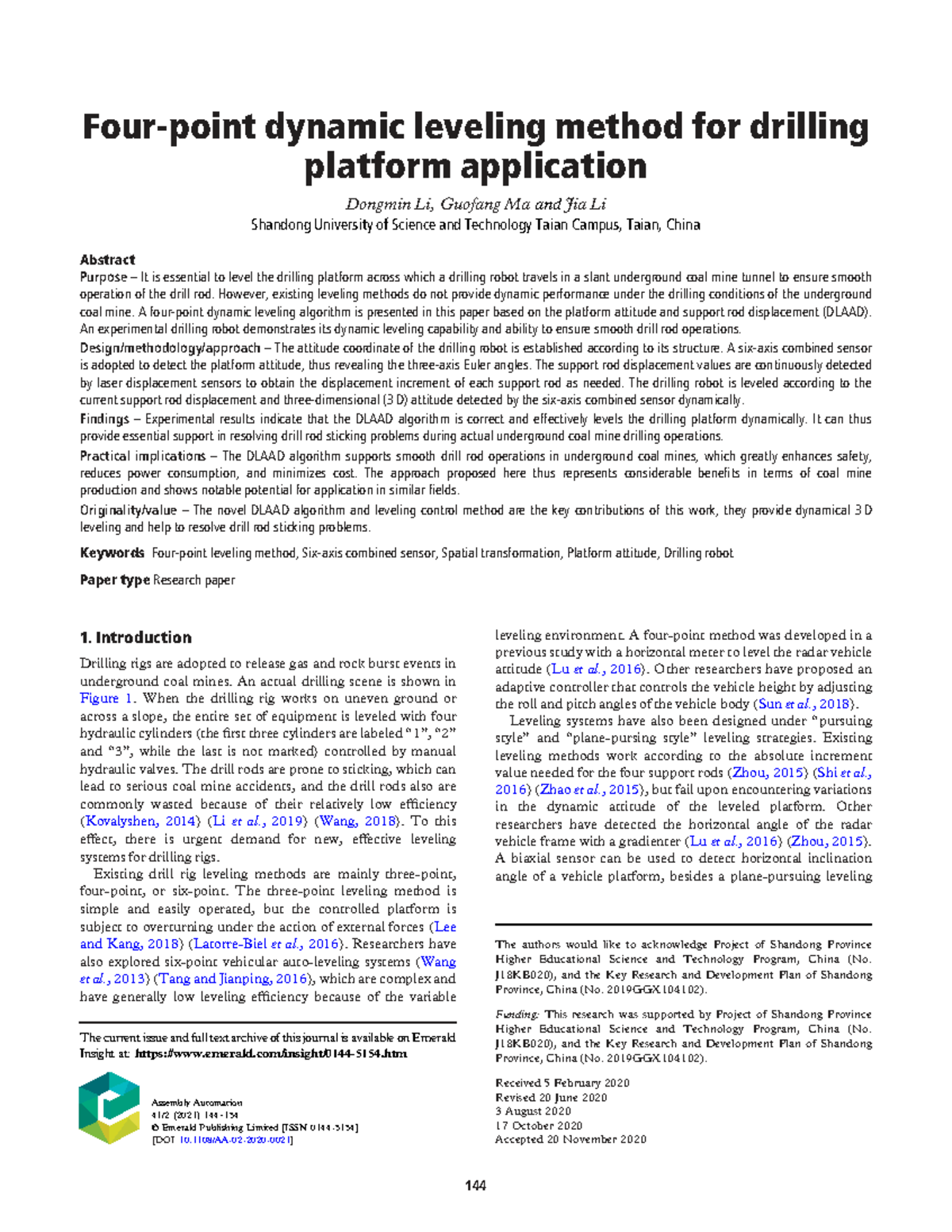 Four-Point Dynamic Leveling Method for Drilling Platforms: DLAAD ...