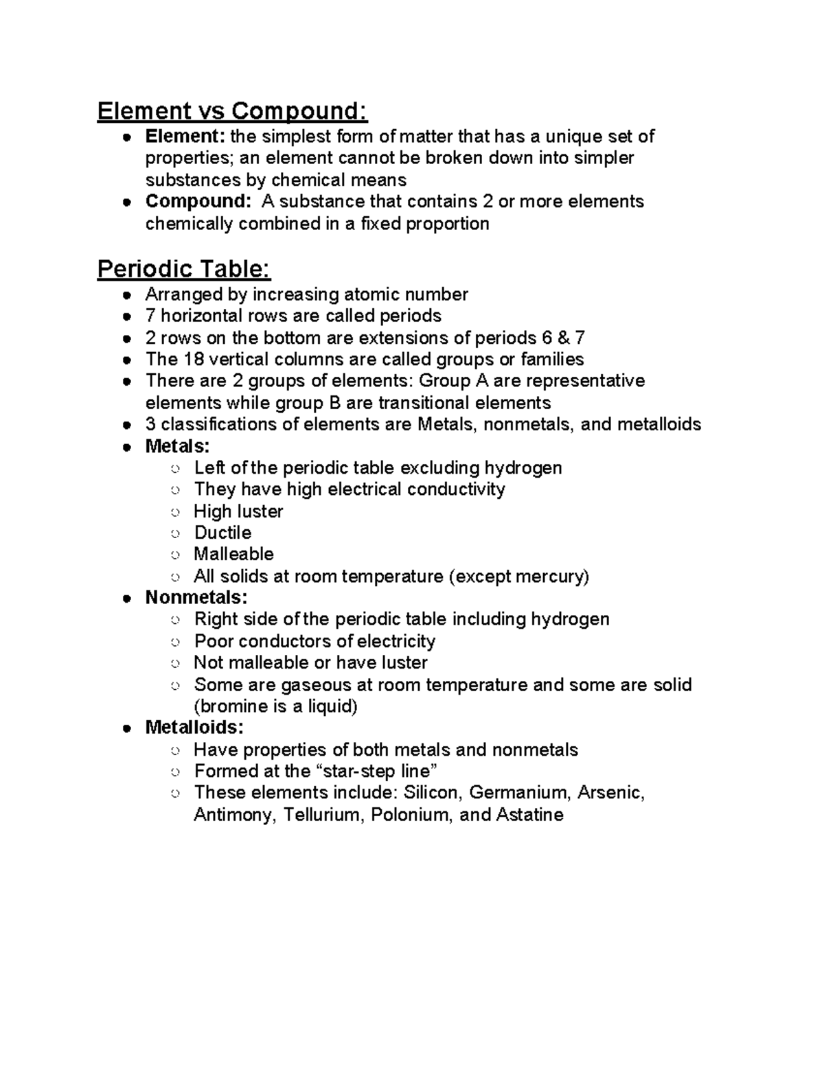 Chemistry Notes: Elements, Compounds, and Atomic Structure (CHEM101 ...