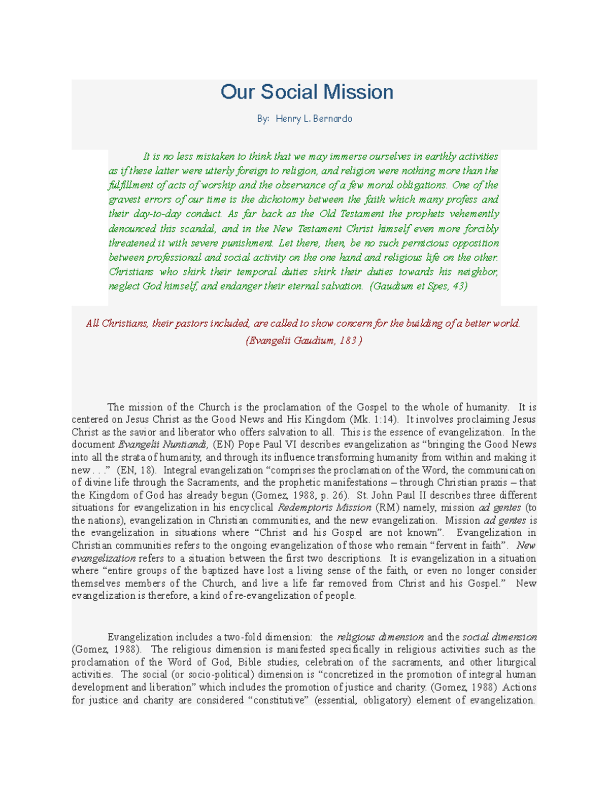 Module 2 The Christian Concept of Salvation and Our Social Mission ...