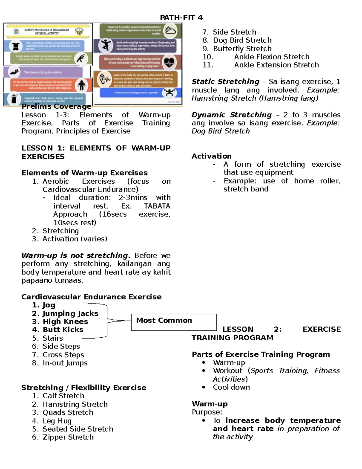 PATH-FIT 4 - Prelims Reviewer Notes on Warm-up, Training & Principles ...