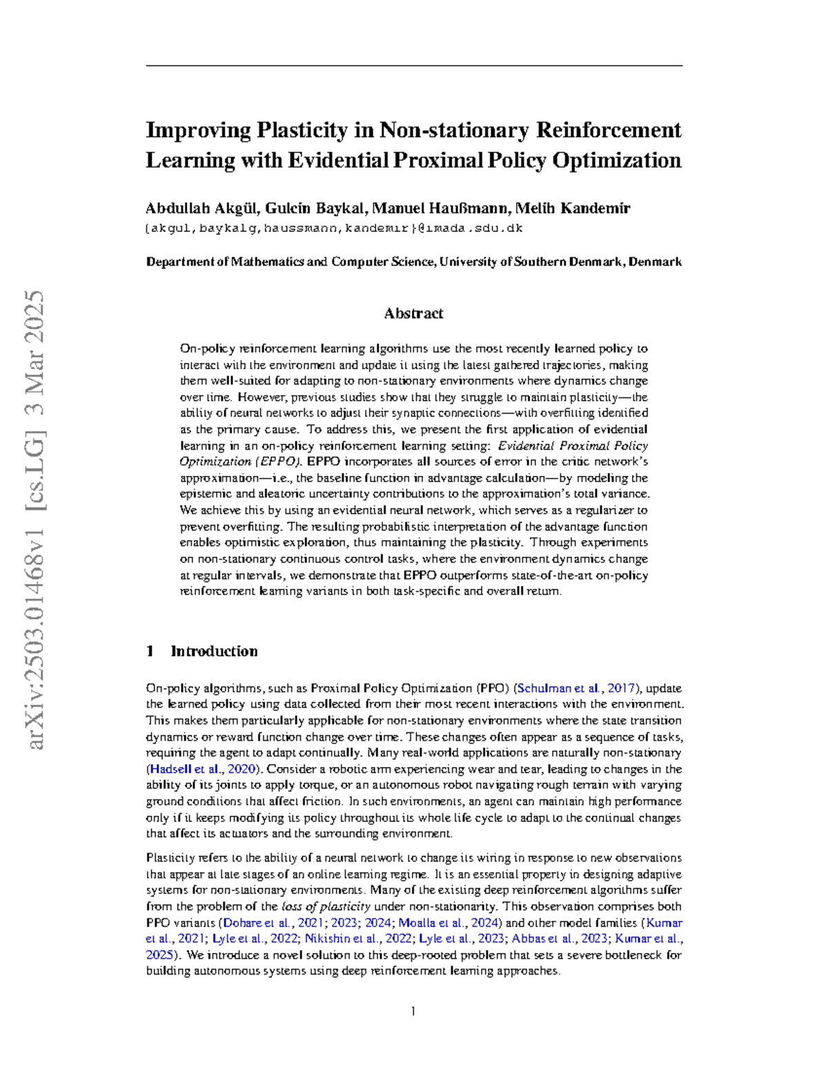 Evidential Proximal Policy Optimization (EPPO) for Enhanced Plasticity ...