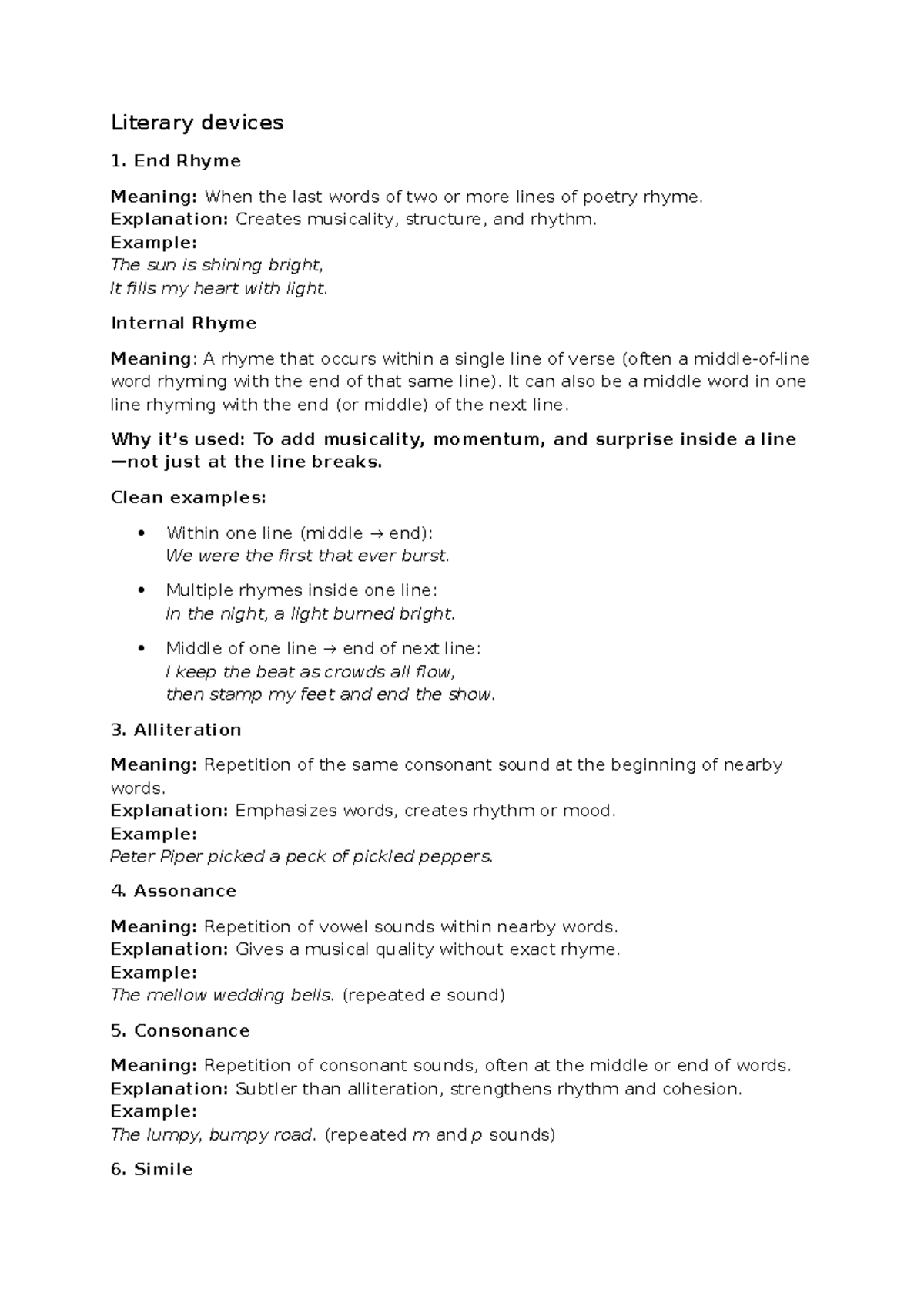 Literary Devices Overview for English Test - Studeersnel