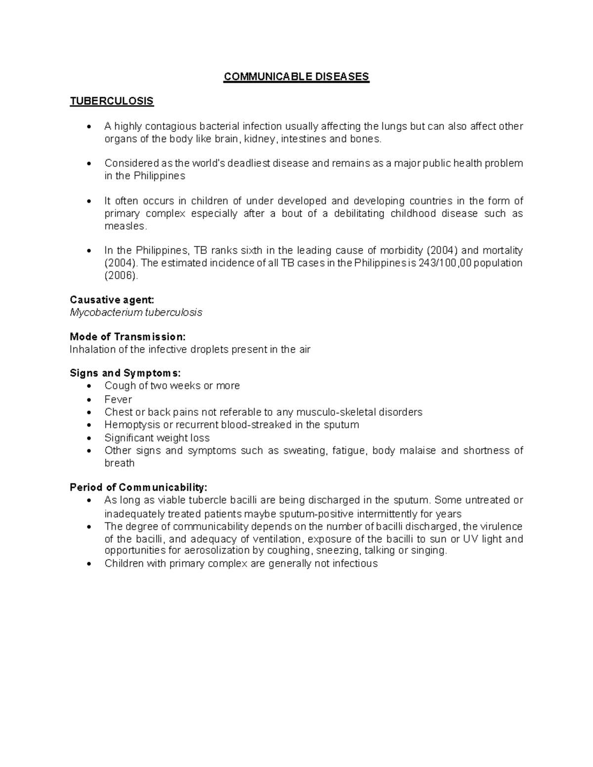 Comprehensive Study Notes on Communicable Diseases (CDE 101) - Studocu