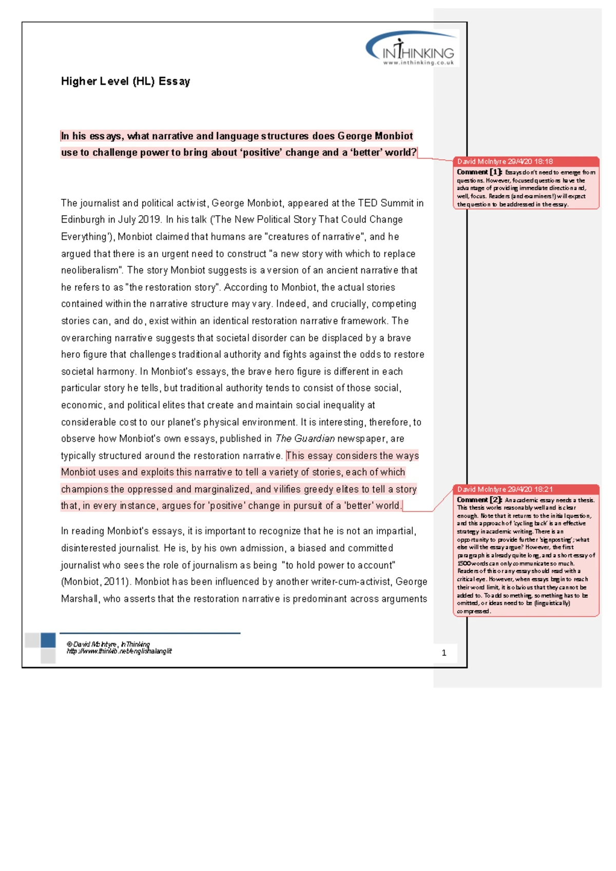 IB English HL paper 1- Example 1 - Studocu