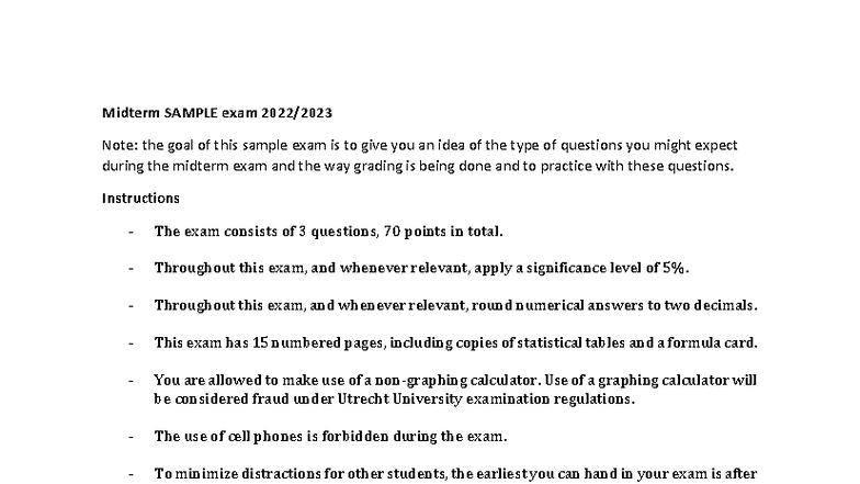 Midterm Sample Exam 2022 - Student Version Answers - Studeersnel