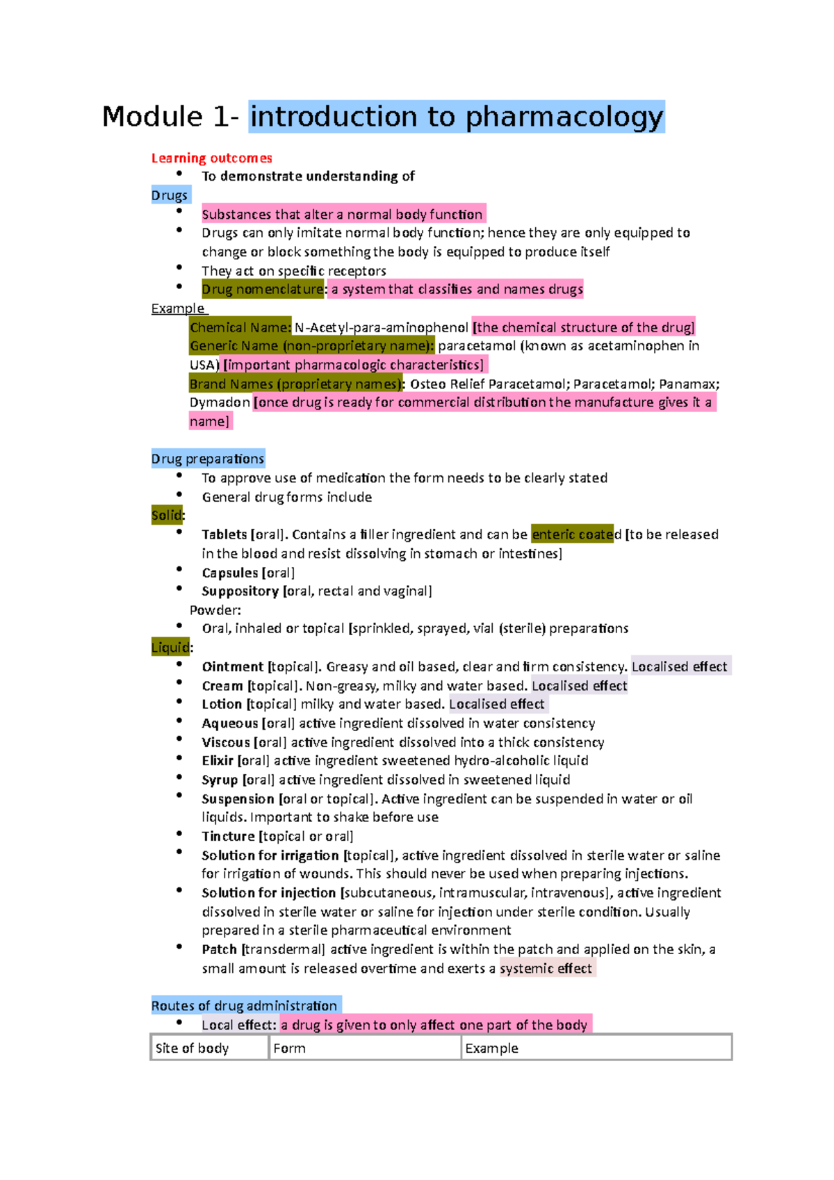Quiz MOD1-5 Pharmacology Study Notes and Key Learning Concepts - Studocu