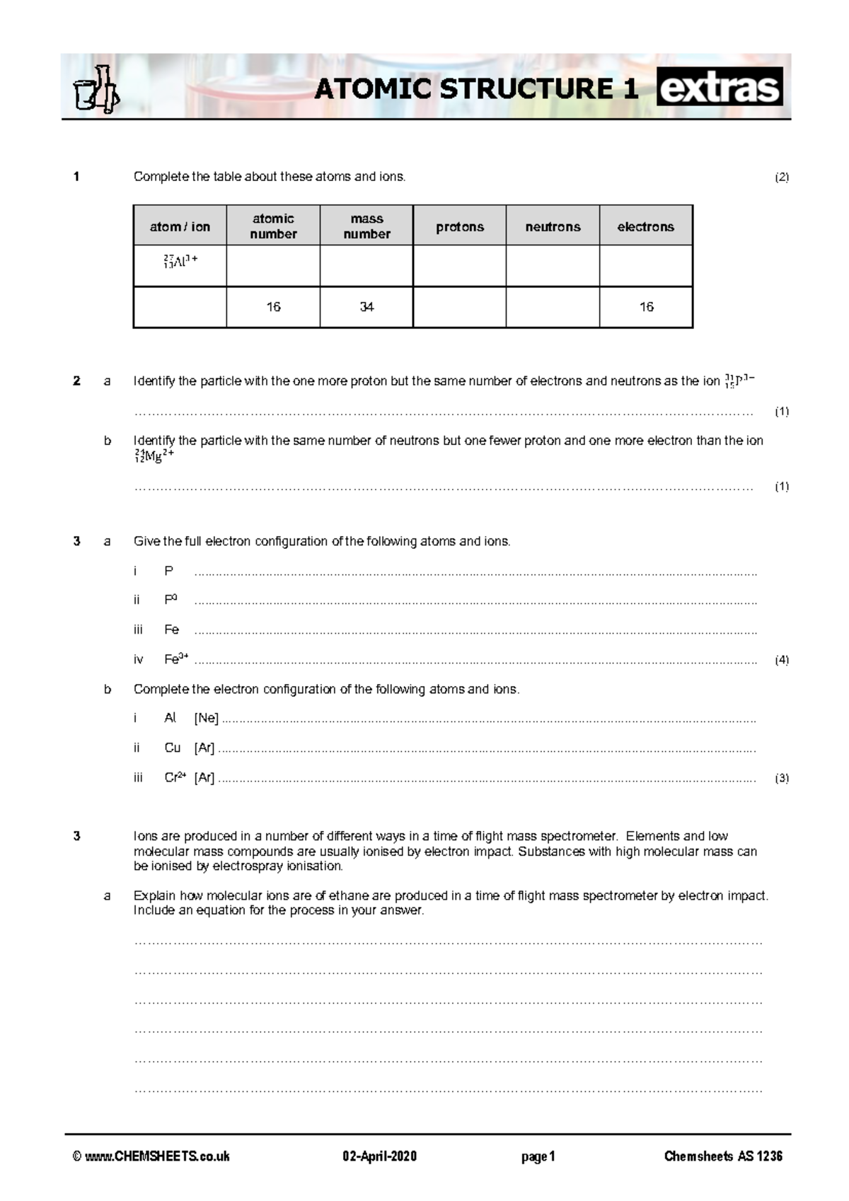Chemsheets AS 1236 Final Exam Guide: Atomic Structure Insights - Studocu