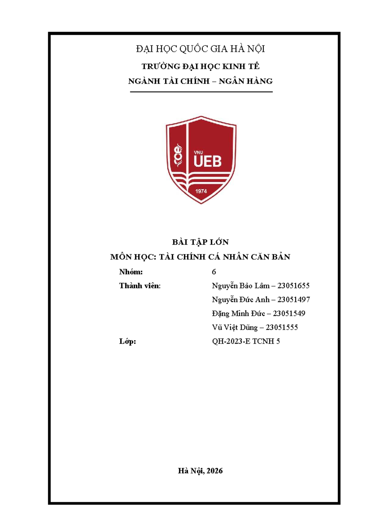 TCCN 5 - Bài Tập Lớn Cuối Kỳ: Tài Chính Cá Nhân Căn Bản - Studocu