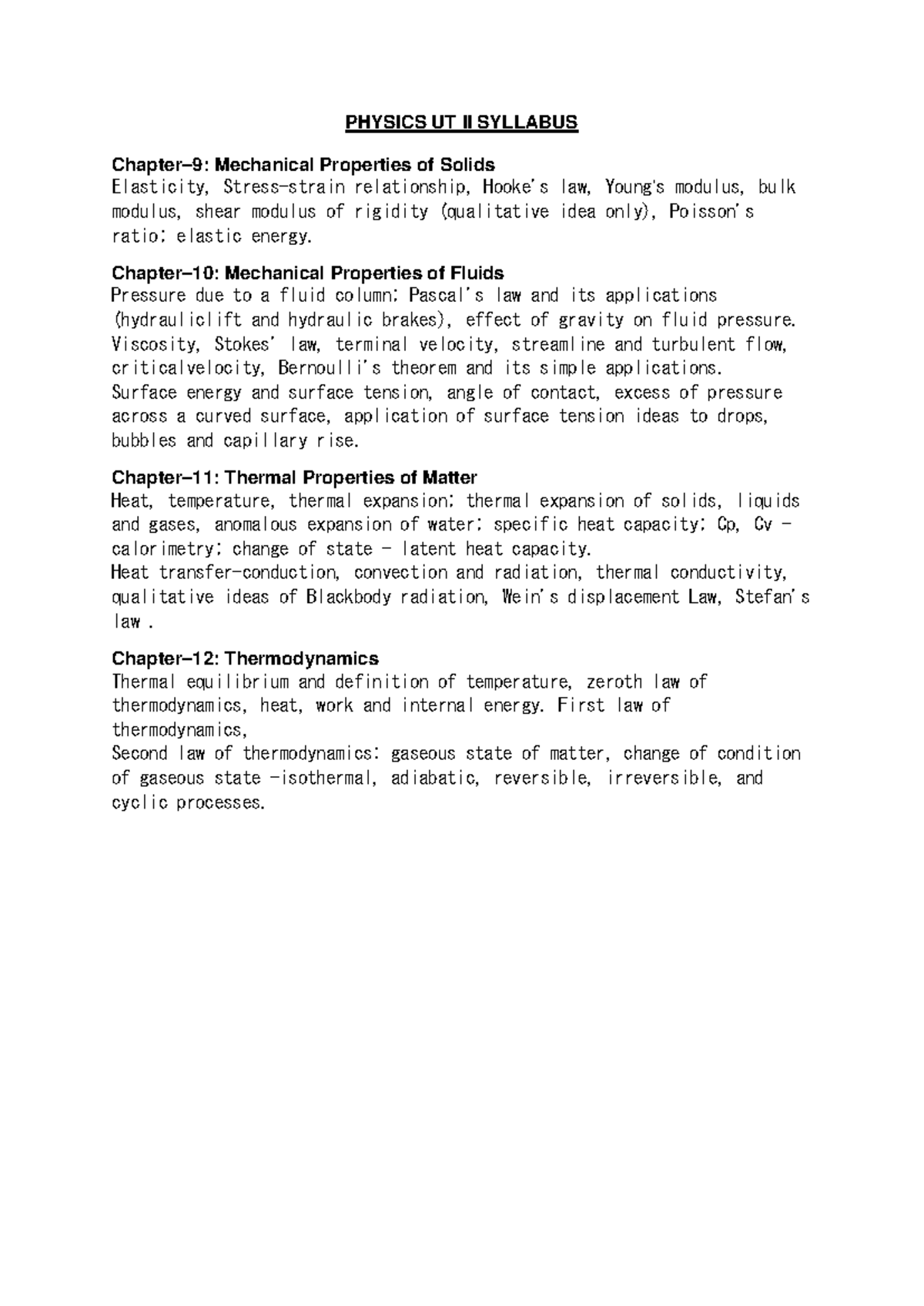 Physics UT II Syllabus - I don't know - PHYSICS UT II SYLLABUS Chapter ...