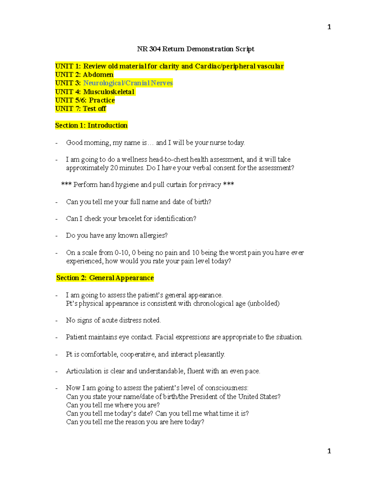 H.A 2 Full Script.updated 11 - NR 304 Return Demonstration Script UNIT ...