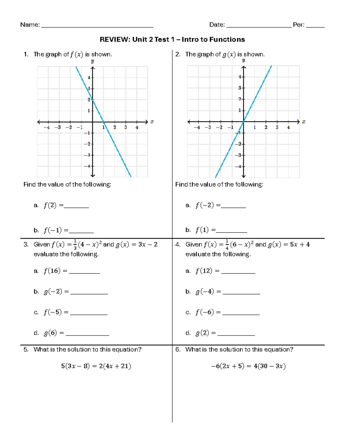 Review: Unit 2 Test 1 – Intro to Functions (MATH 101) - Studocu