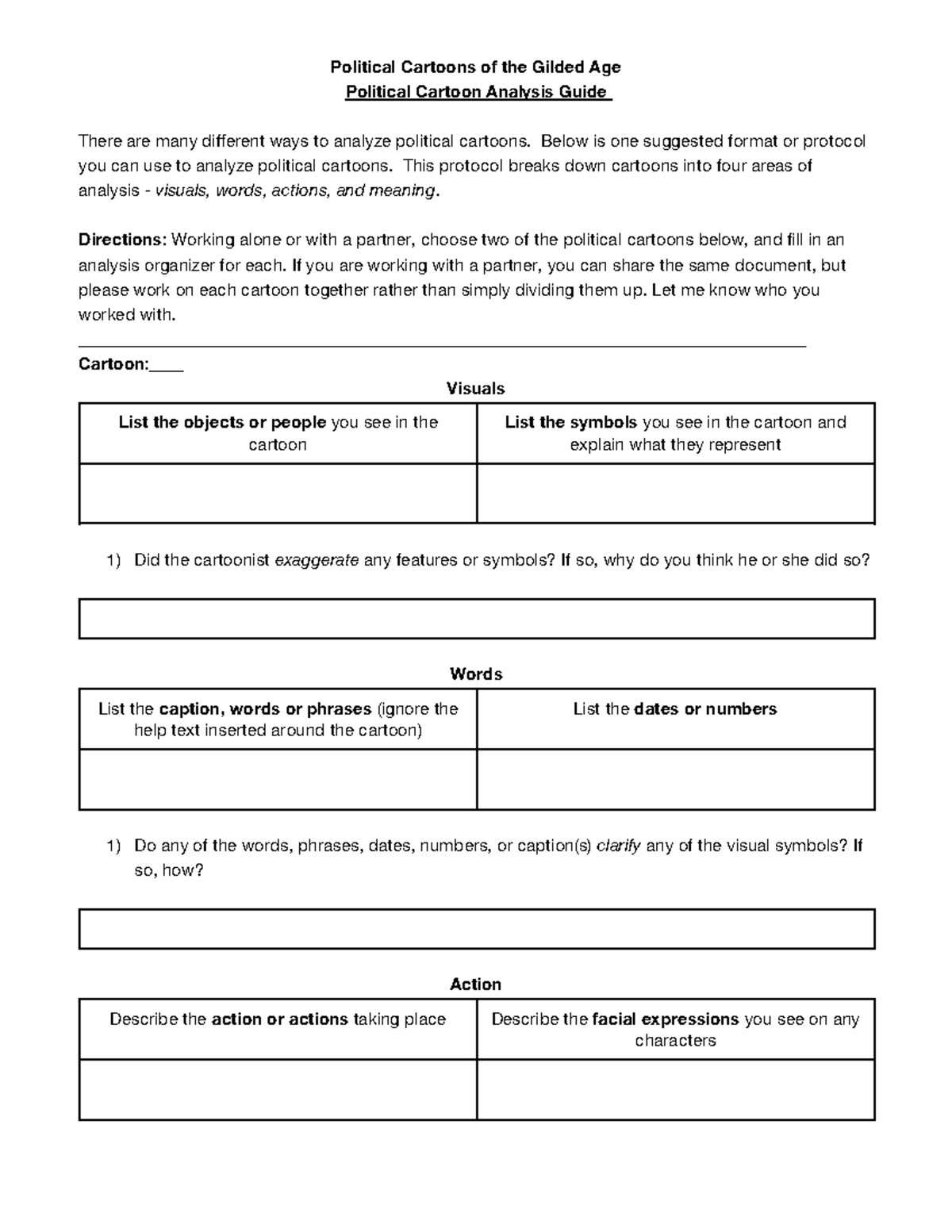 Political Cartoon Analysis Guide: Gilded Age Insights and ...
