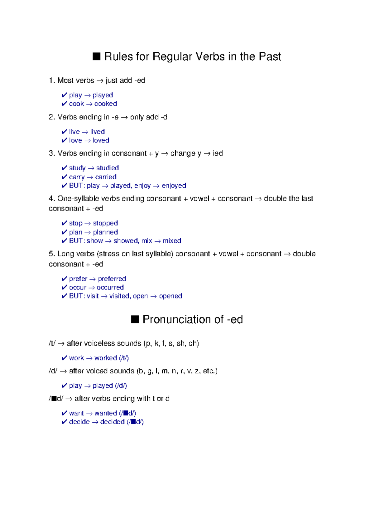 Regular Verbs Past Tense Rules: A Comprehensive Guide - Studocu