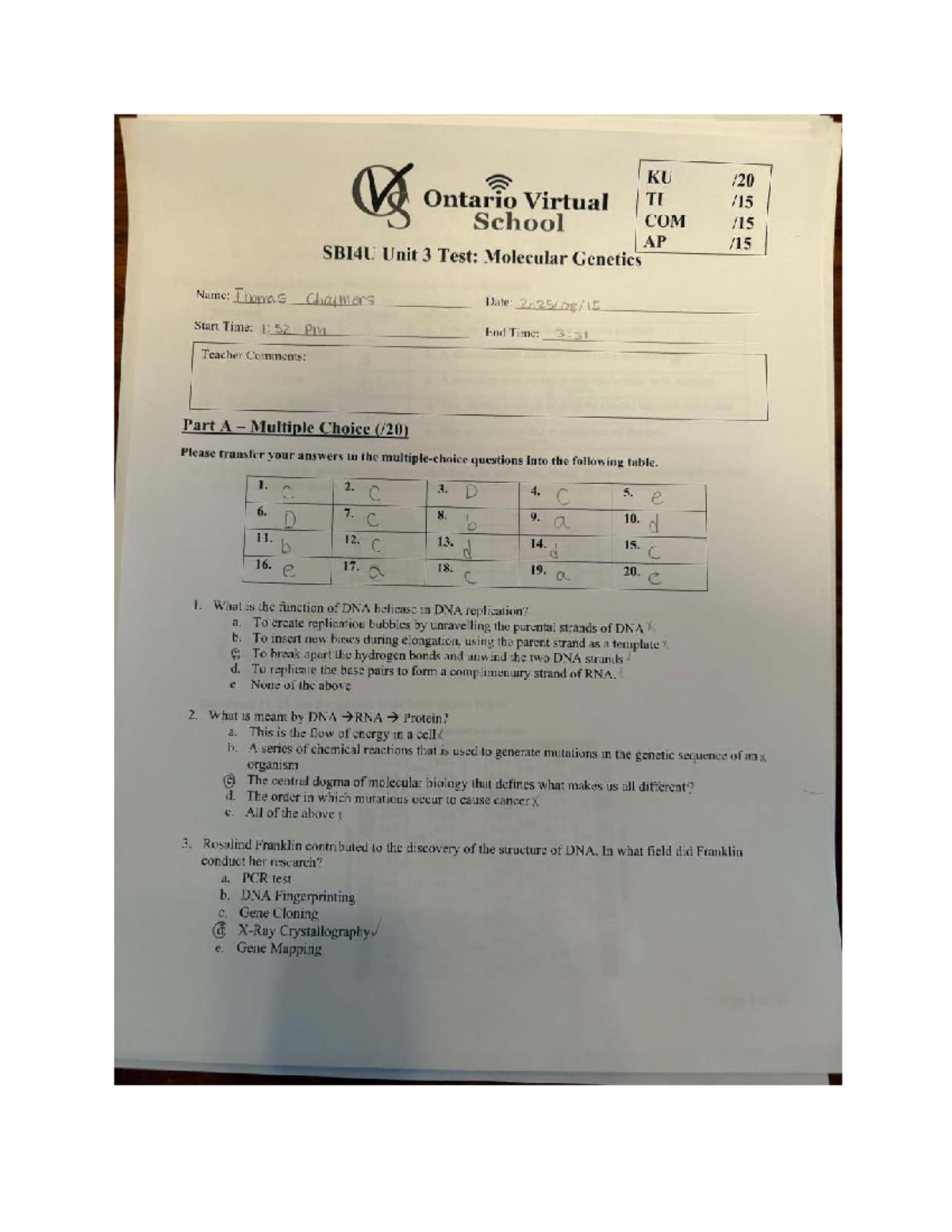 KU Ontario Virtual TI School COM AP SBI4U Unit 3 Test: Molecular ...