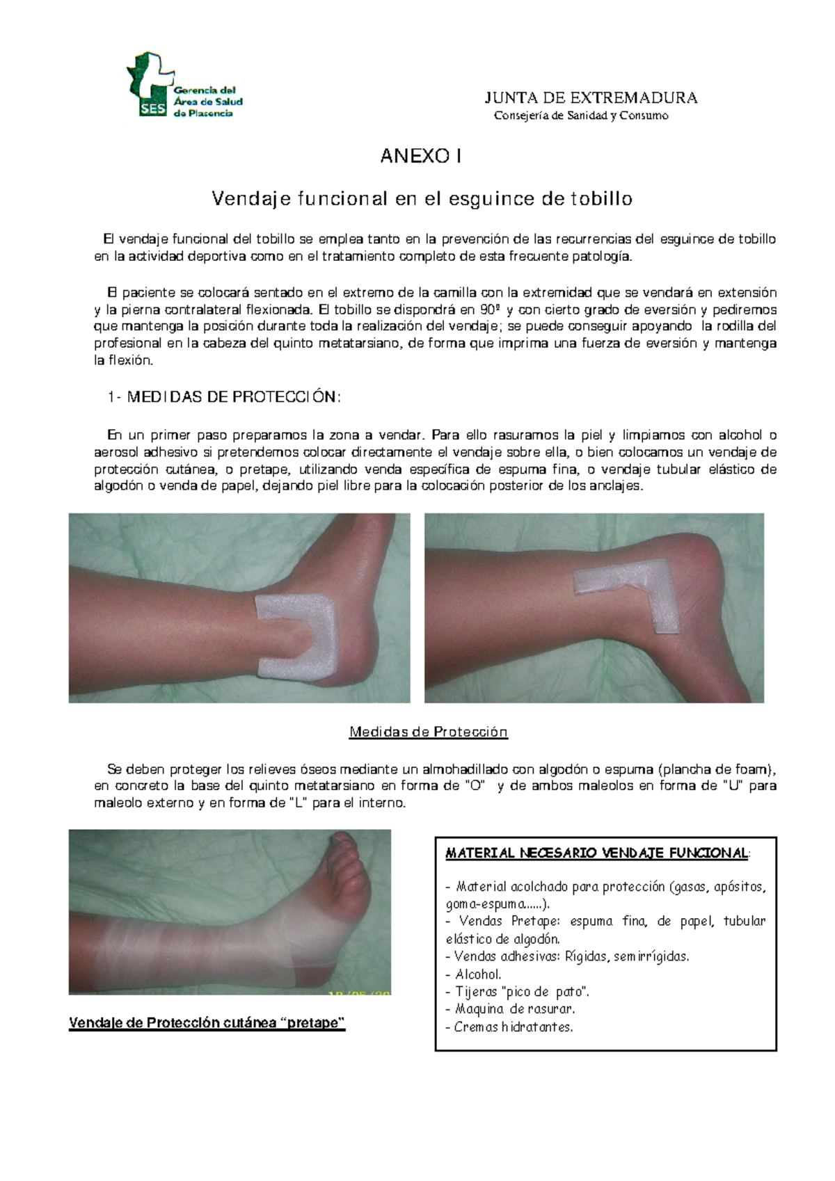 Vendaje funcional de esguince de tobillo - Consejería de Sanidad y ...