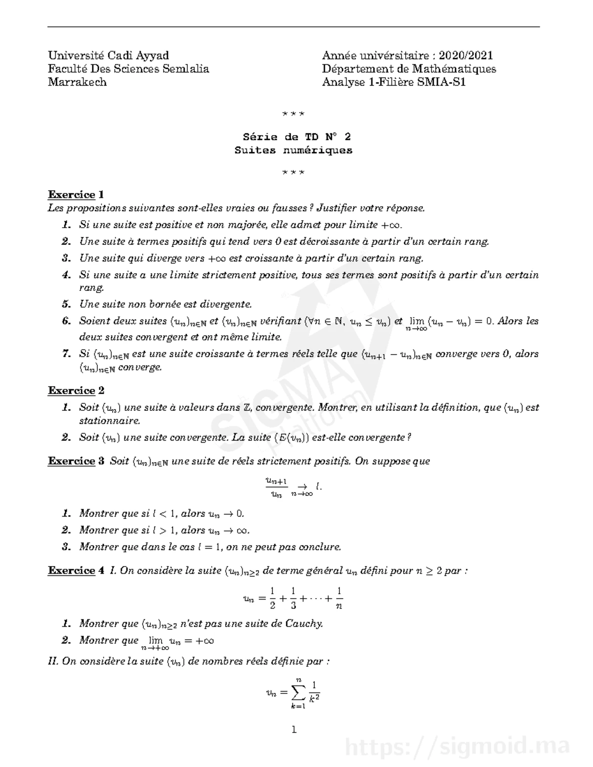 Exercices corrigés sur les nombres réels - cours d'analyse 1 - Chapitre 4 NOMBRES RÉELS Exercice ...