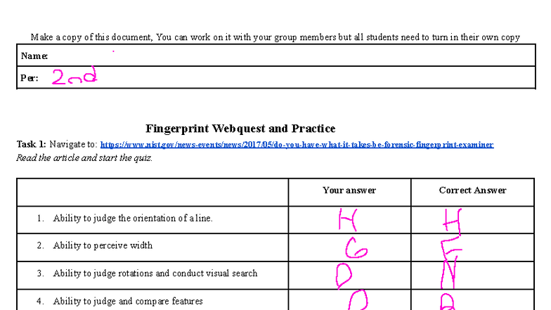 Fingerprinting Webquest: Group Task & Analysis Guide - Studocu