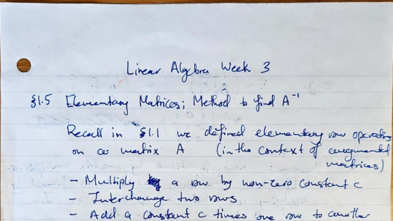 MATH204 Week 3 - Elementary Methods in Linear Algebra - Studocu