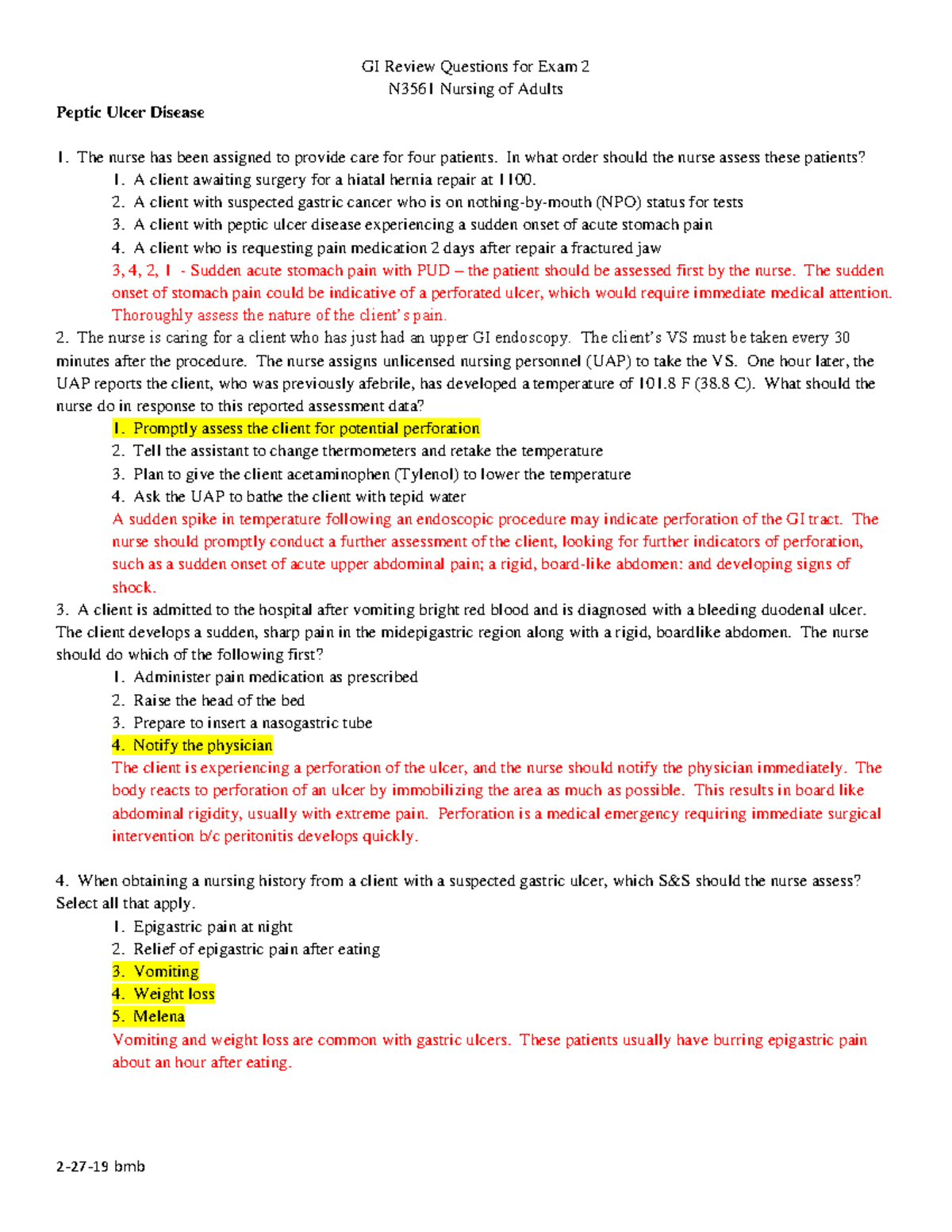 N3561 Final Exam GI Review Questions and Case Scenarios - Studocu