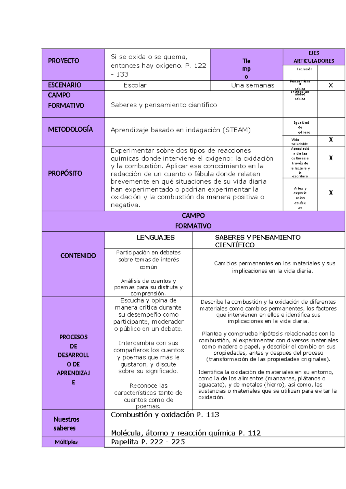 Proyecto 1: Planeación de Reacción Química y Escritura Creativa - Studocu