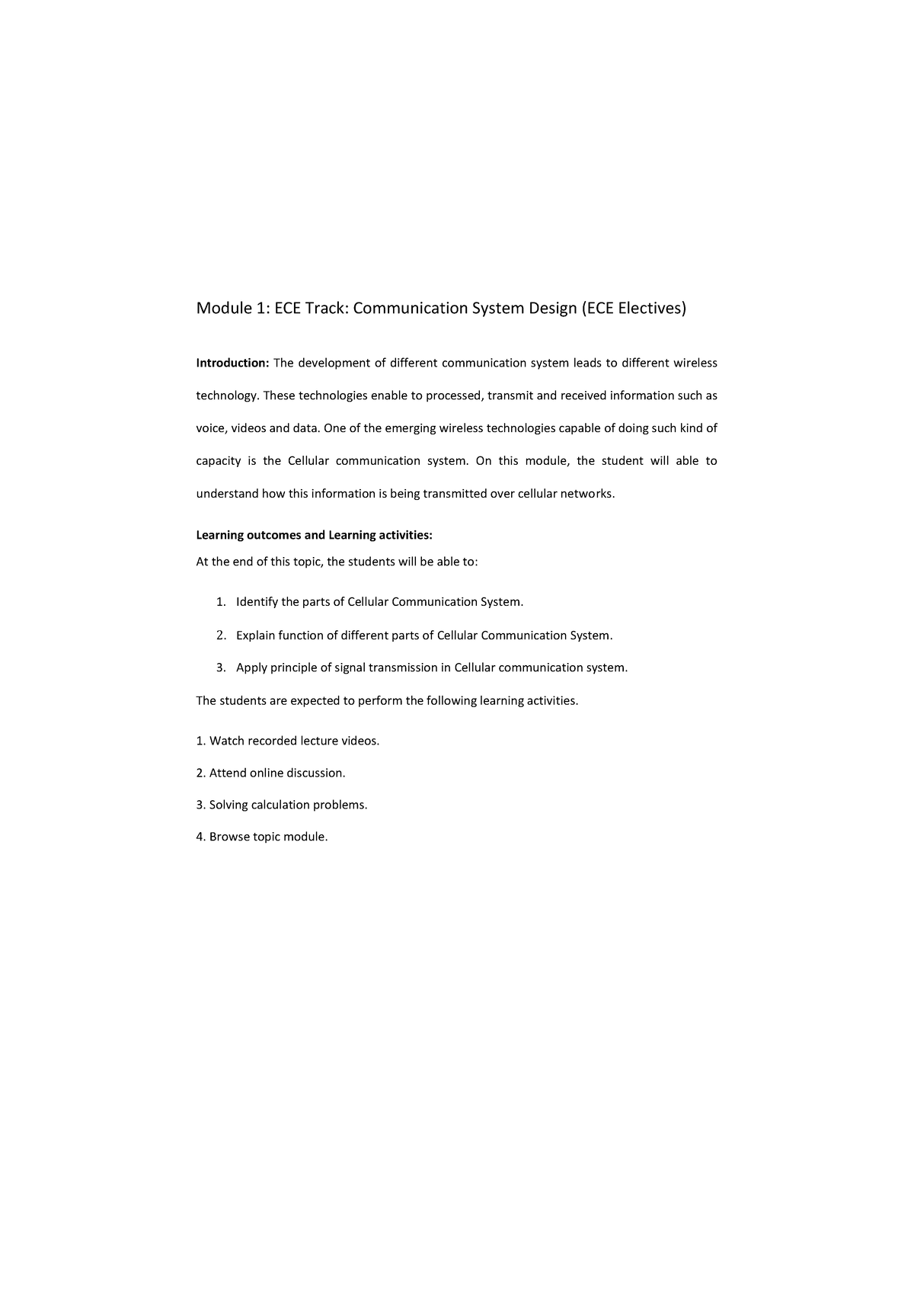 Module 1 - ECE Electives: Communication System Design Notes - Studocu