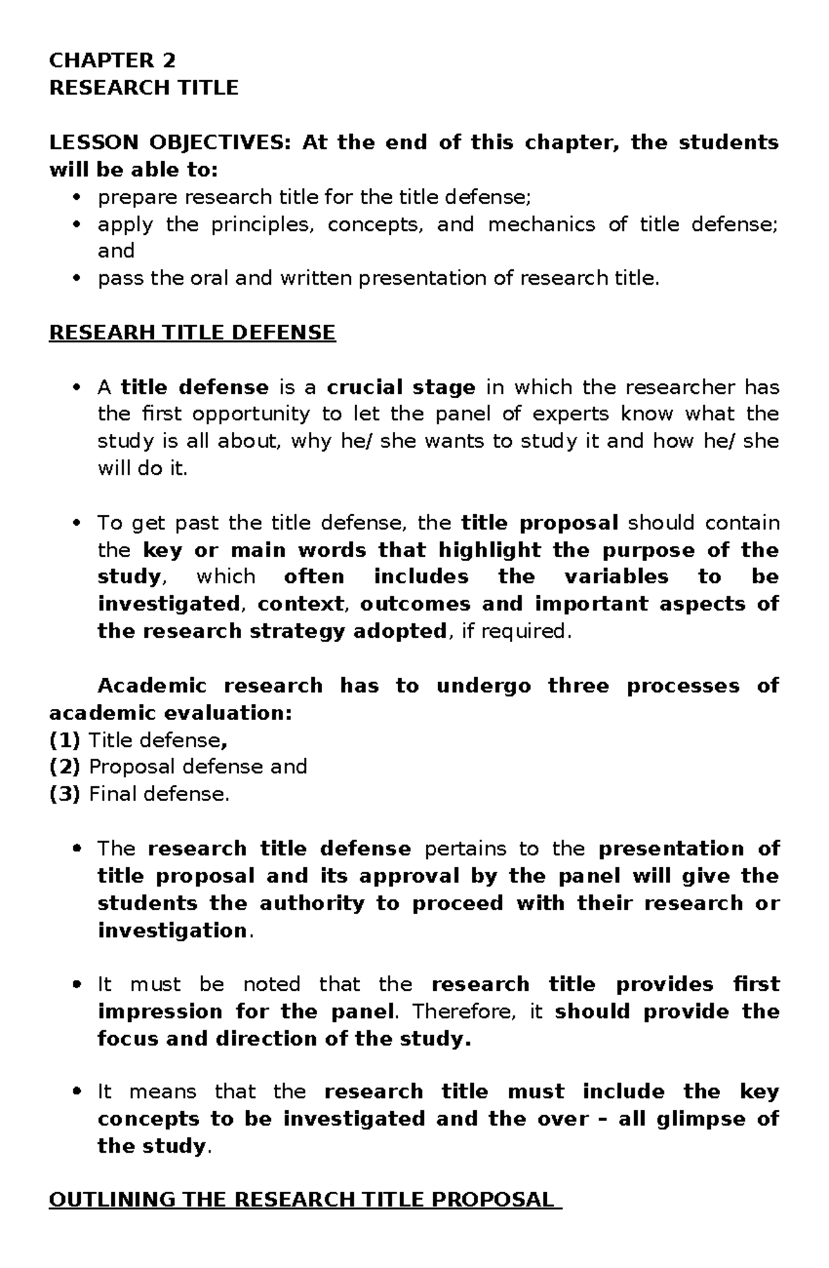 Chapter-2-Research-Title - CHAPTER 2 RESEARCH TITLE LESSON OBJECTIVES ...