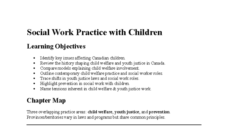Chapter 7 - Social Work Practice with Children: Key Issues & Historical ...