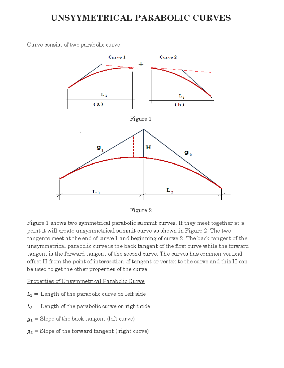 Unsymmetrical Parabolic Curves: Properties and Calculations (ENG 101 ...