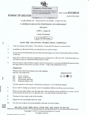 CSEC Integrated Science Paper 2 - June 2024 - TEST CODE 01230020 FORM ...