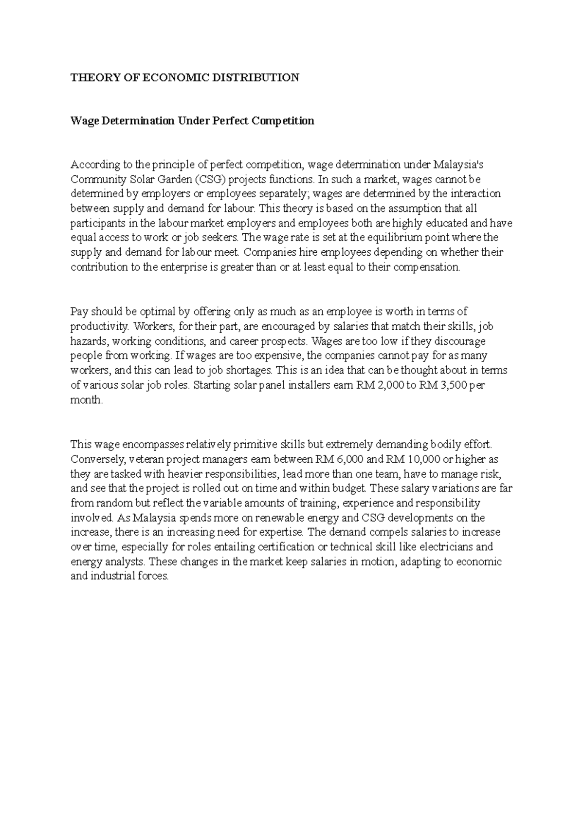 WAGE DETERMINATION IN CSG PROJECTS: ECONOMIC DISTRIBUTION THEORY - Studocu