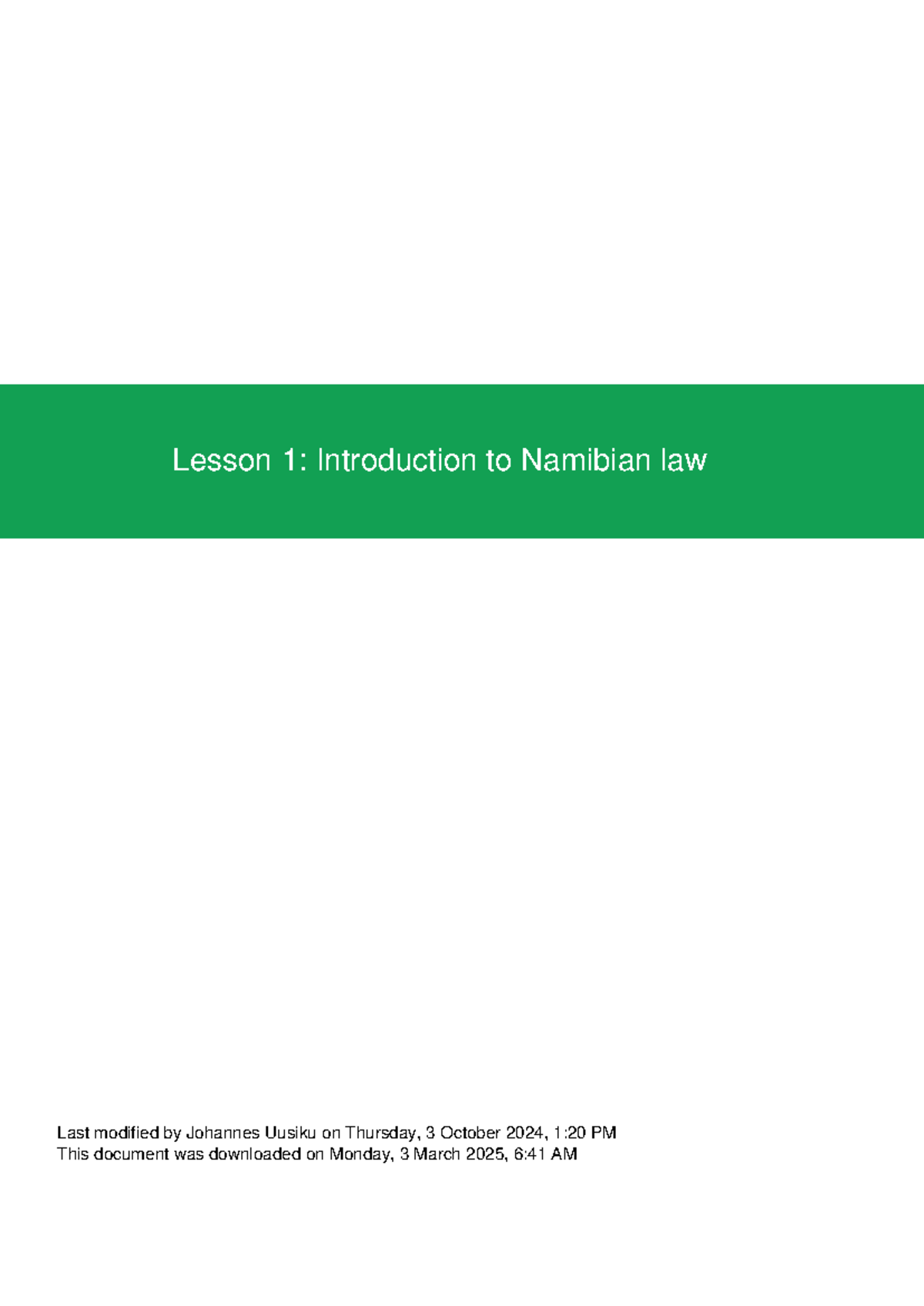 Introduction to Namibian Law: Lesson 1 Overview and Key Concepts - Studocu