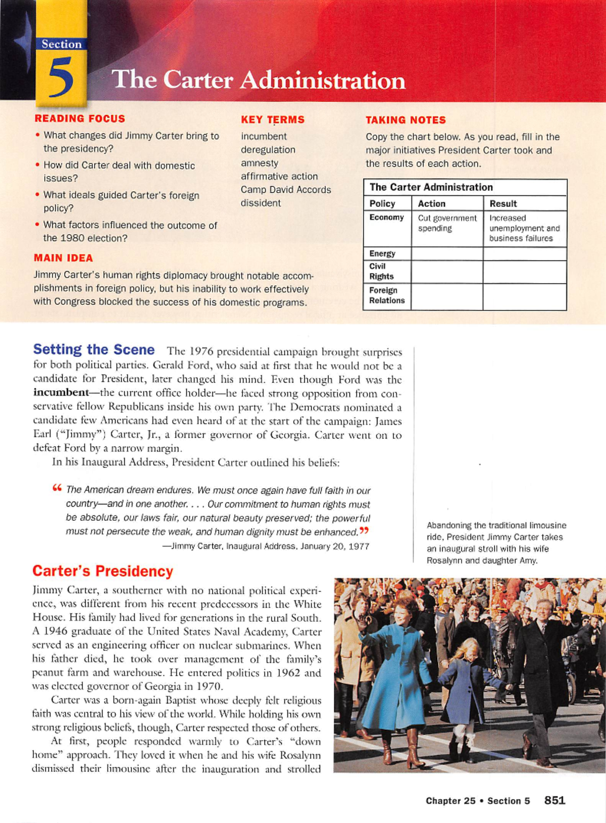 Cater administration reading - Section 5 The Carter Administration ...