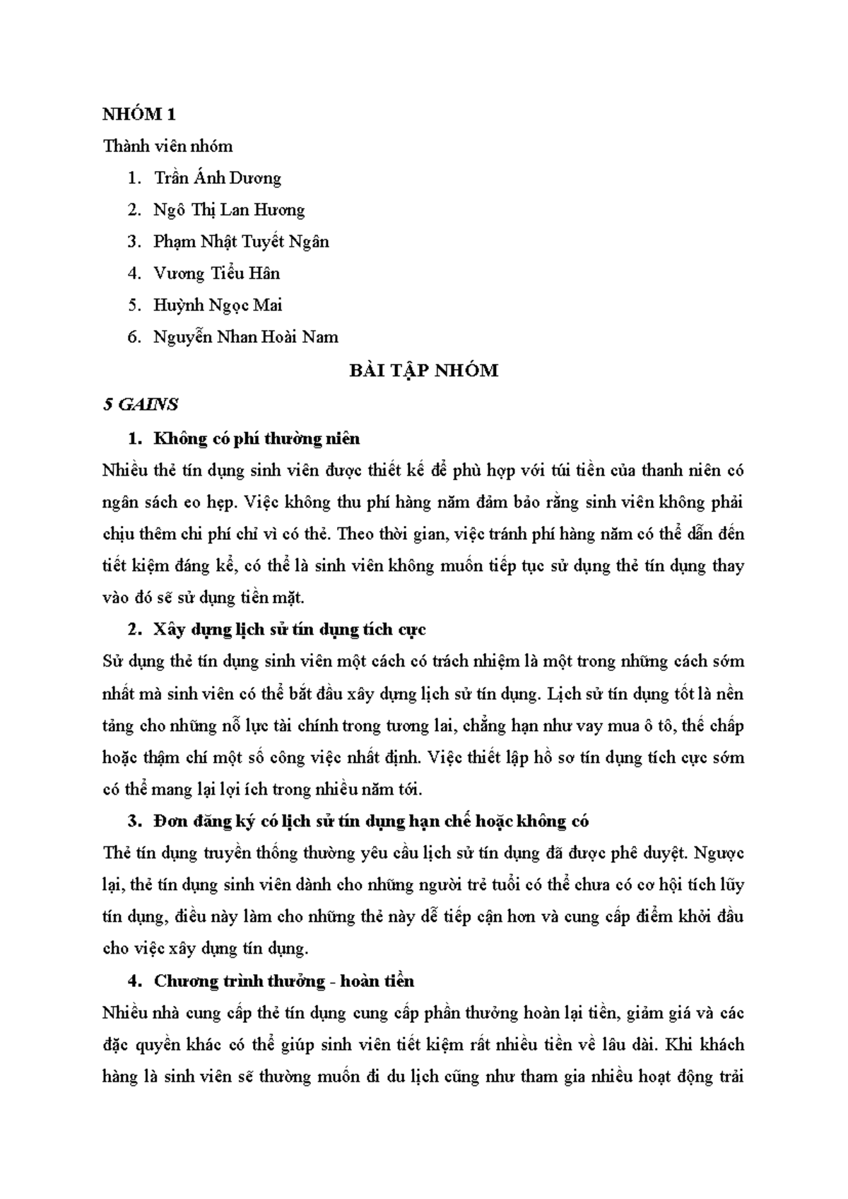Bài Tập Nhóm 1 - TTKD: 5 Gains và 5 Pains của Thẻ Tín Dụng Sinh Viên ...