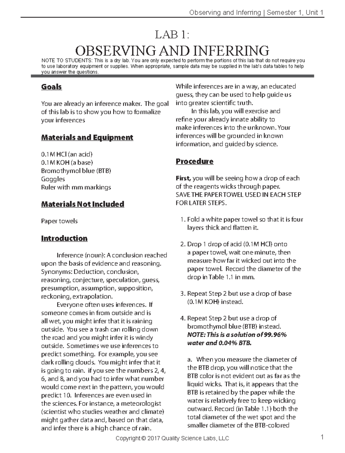 Observing and Inferring Lab 1: Experiment and Data Analysis - Studocu