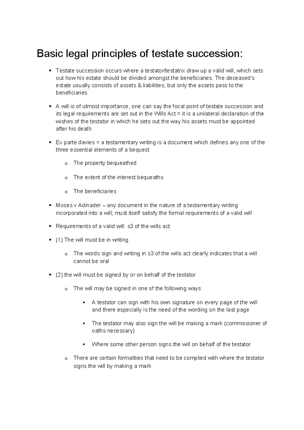 Basic Legal Principles of Testate Succession (LAW 101) - Studocu