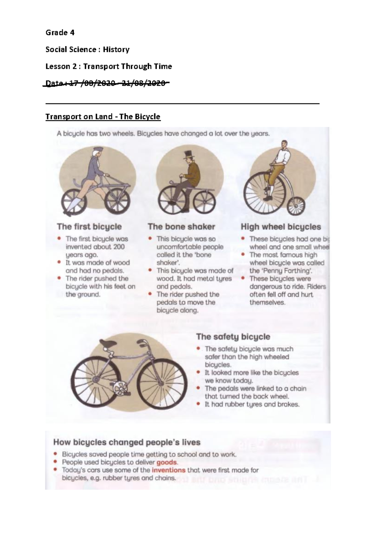 Grade 4 Social Science: History Lesson 2 - Transport Through Time - Studocu