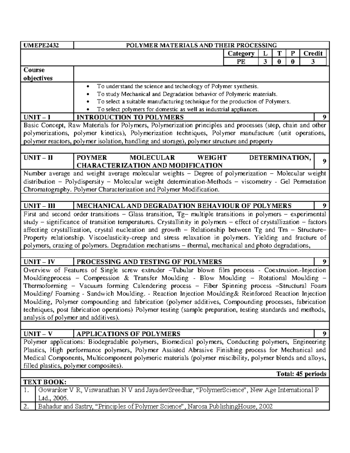 UMEPE2432 Polymer Materials & Processing - Course Overview - Studocu