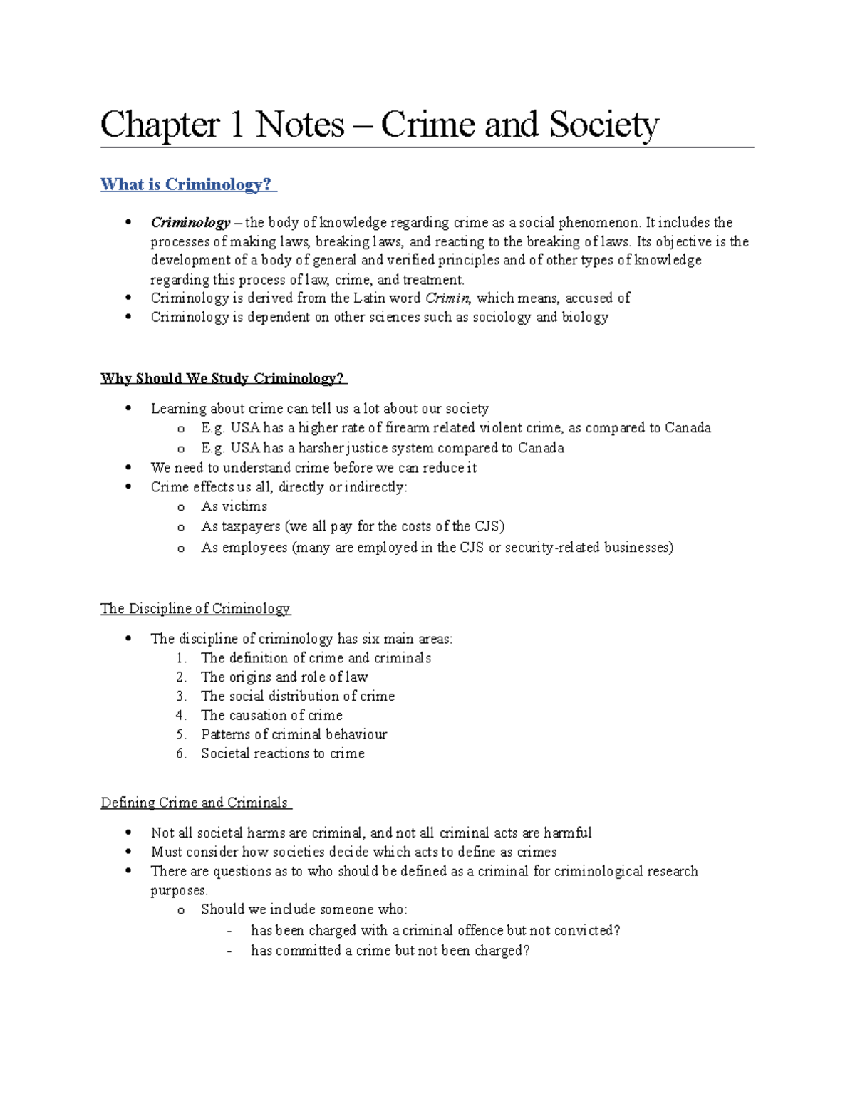 Chapter 1 Notes – Crime and Society - Chapter 1 Notes – Crime and ...