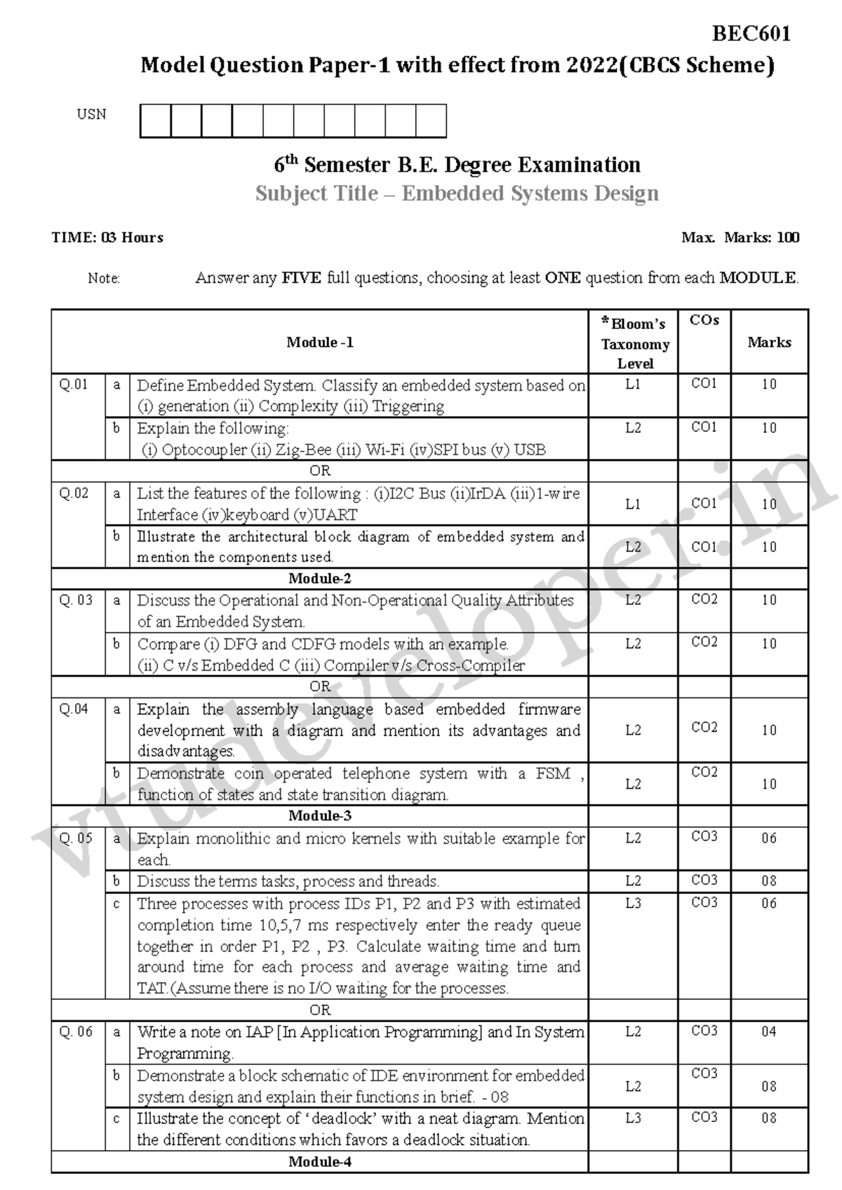 BEC601 Embedded Systems Design Solved Model Question Paper (2022) - Studocu