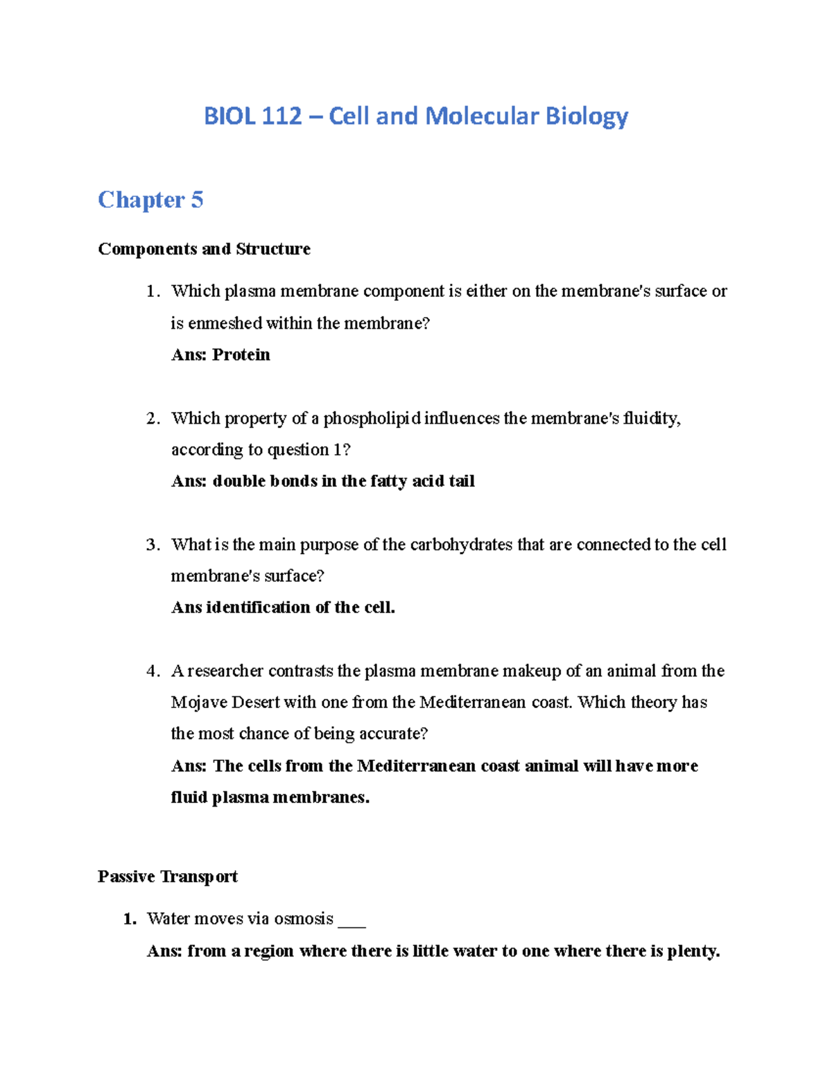 BIOL 112 Chapter 6 (EXAM PREP) - BIOL 112 – Cell and Molecular Biology ...