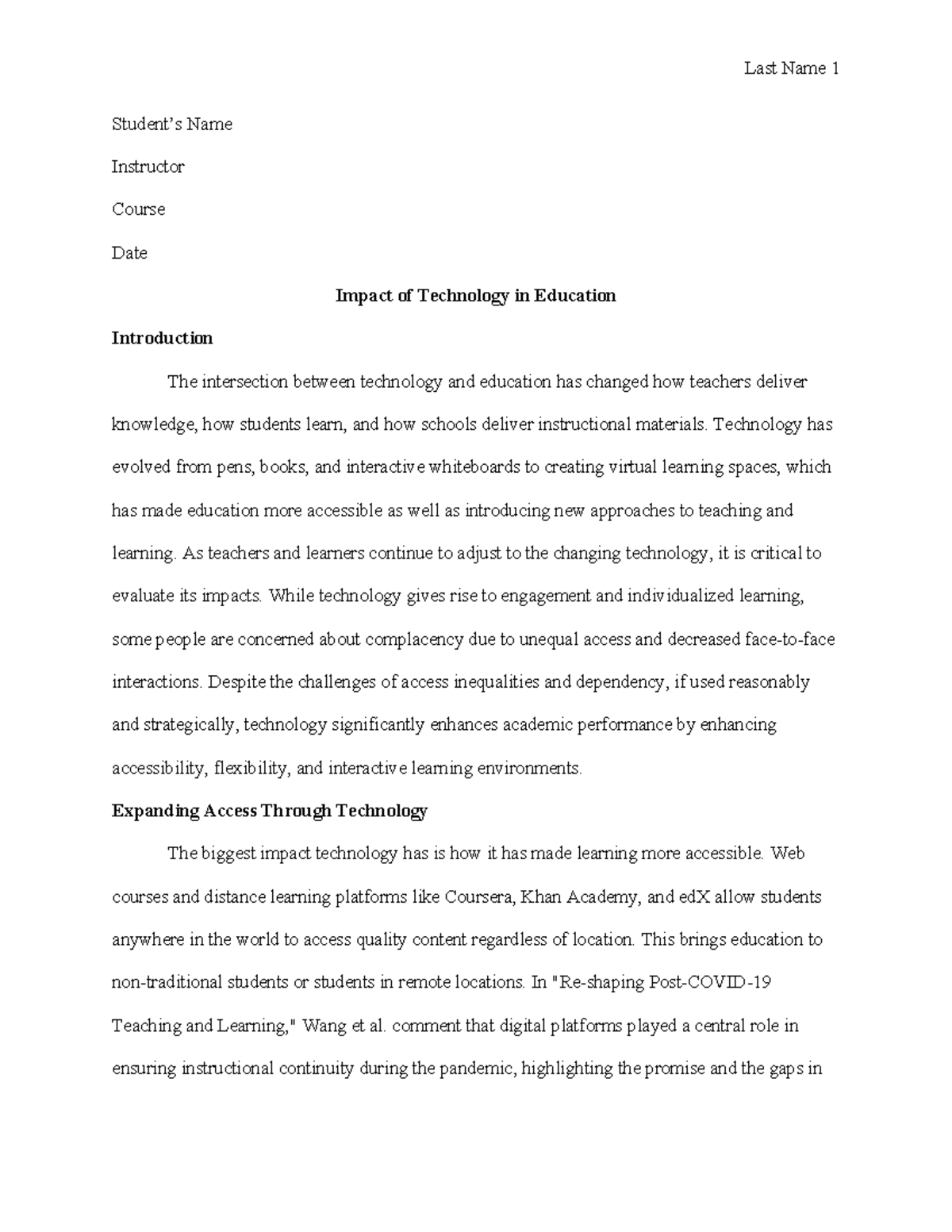 Impact of Technology in Education: A Research Paper (Final Draft) - Studocu