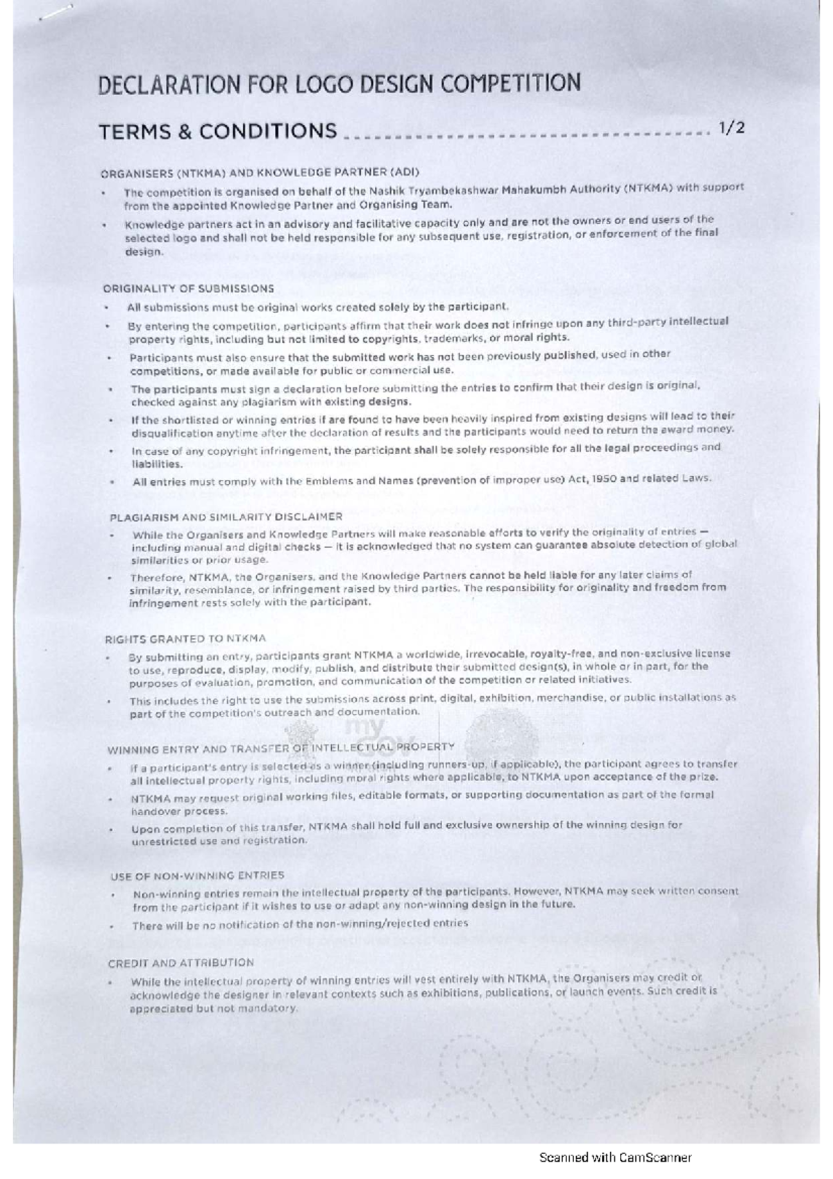 NTKMA Logo Design Competition Terms & Conditions Declaration - Studocu