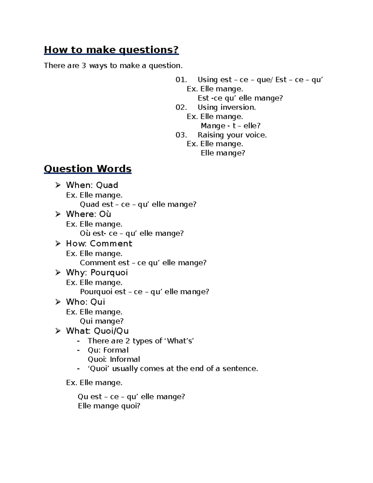 Interim 02 - Notes on Forming Questions in French - Studocu
