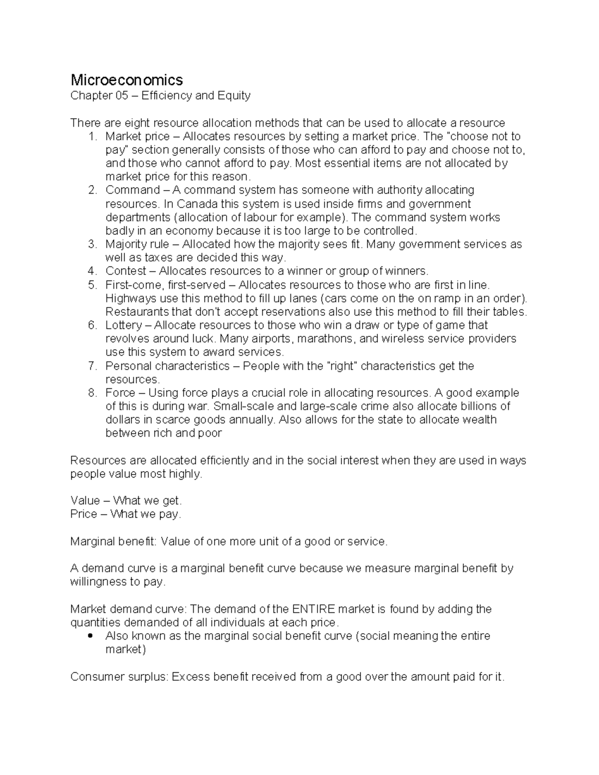 Microeconomics CH05: Efficiency and Equity Resource Allocation Methods ...
