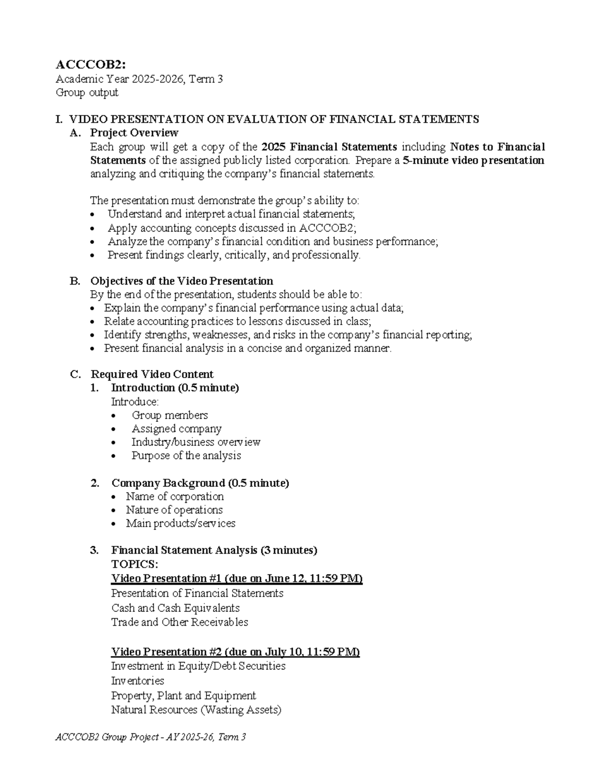ACCOB 2 Group Project: Video Presentation on Financial Statement ...